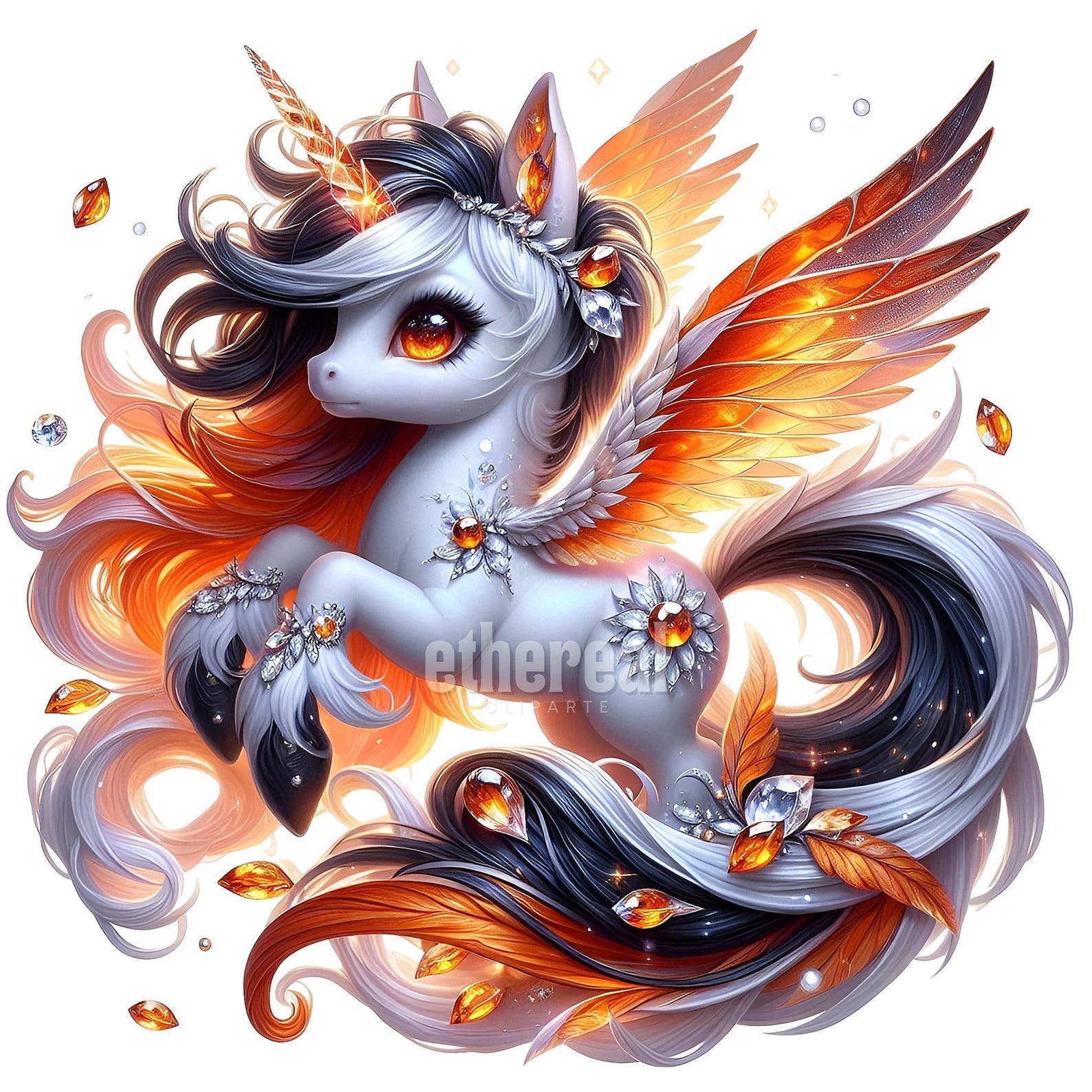 Baby Unicorn Clipart, Unicorn Clipart, Black Orange Unicorn Clip Art ...