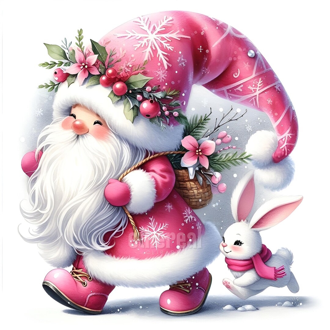 Christmas Gnome Clipart, Watercolor Gnomes Clip Art, Festive Santa ...