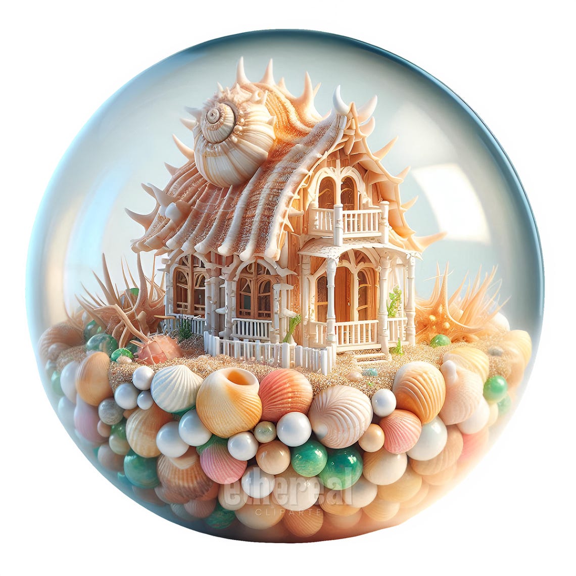Seashell Fairy House Clipart, Underwater Castle, Whimsical Clip Art ...