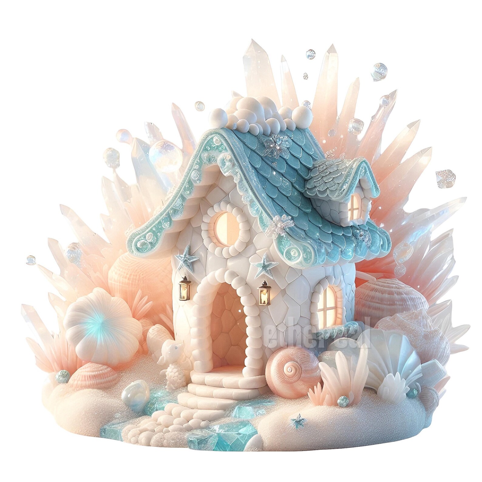 Seashell Fairy House Clipart, Underwater Fantasy Clip Art, Whimsical ...