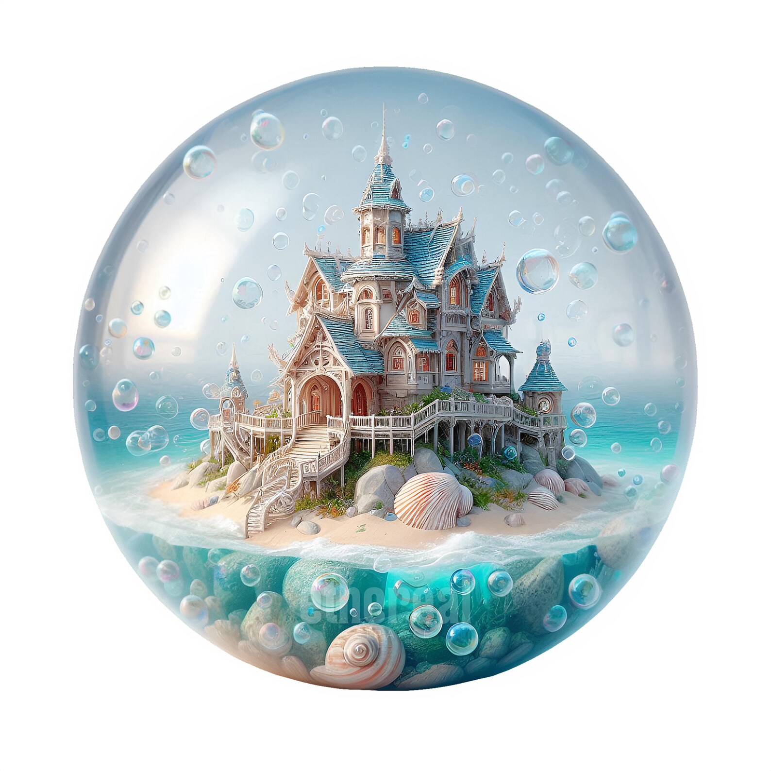 Seashell Fairy House Clipart, Underwater Castle, Whimsical Clip Art ...