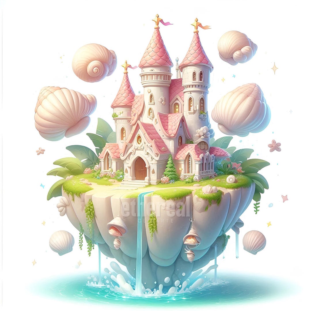 Floating Seashell Fairy House Clipart, Ocean Fantasy Art, Whimsical ...