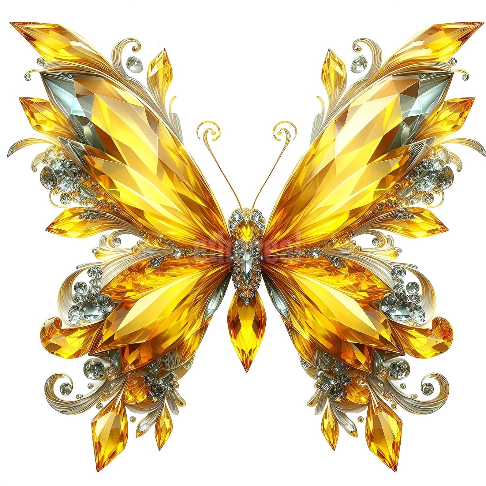 Yellow Crystal Butterfly Clipart Bundle, Digital Download (set of 10 ...