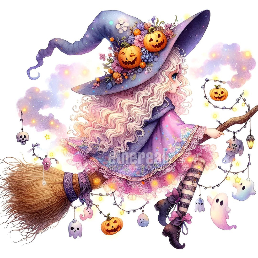 Pastel Witch on Broomstick Clipart, Halloween Clip Art (set of 10) - Etsy