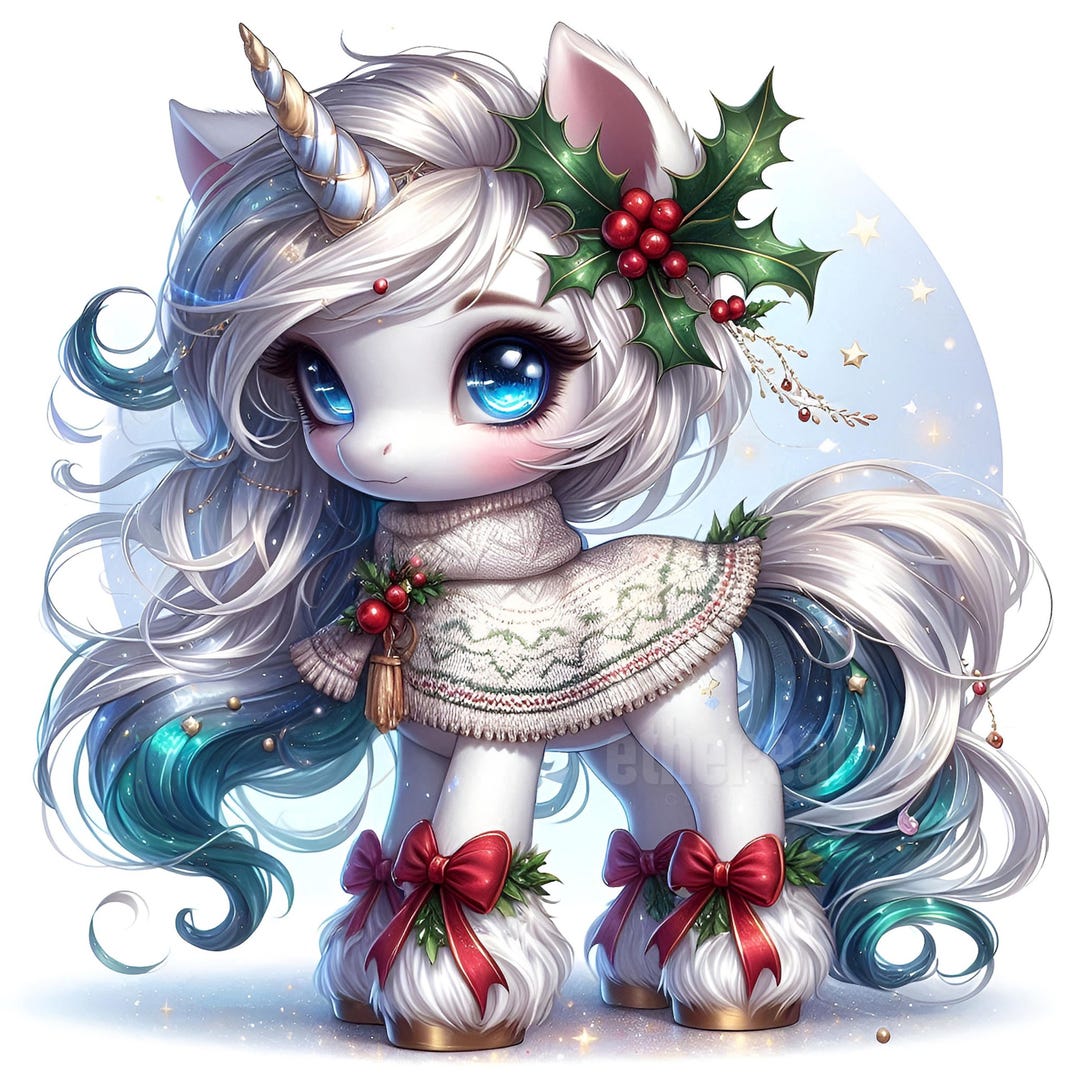 Unicorn Clipart, Watercolor Christmas Unicorns Clip Art, Winter Animals ...
