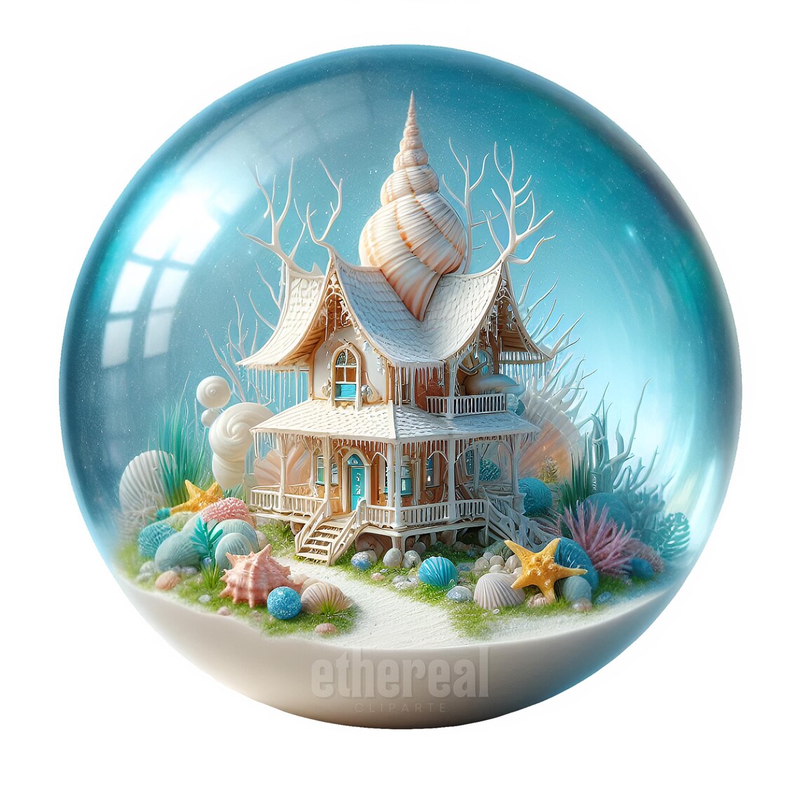 Seashell Fairy House Clipart, Underwater Castle, Whimsical Clip Art ...
