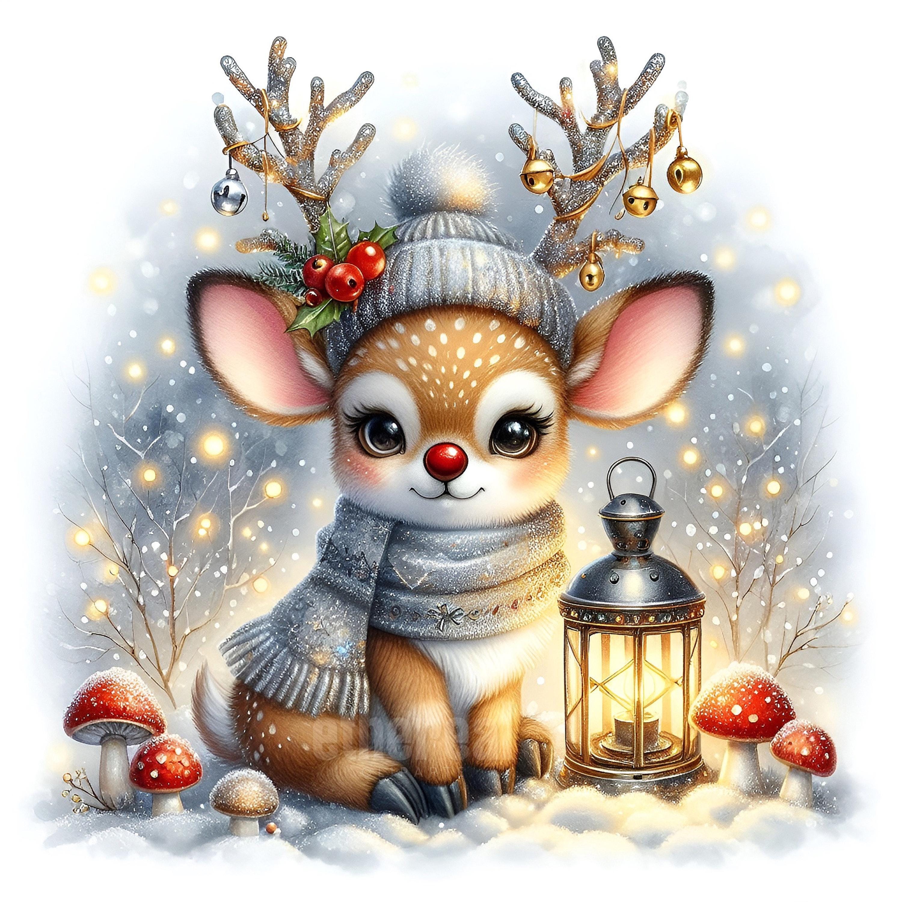 Christmas Reindeer Clipart, Watercolor Christmas Clip Art, Winter ...