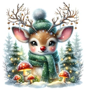 Christmas Reindeer Clipart, Watercolor Christmas Clip Art, Winter ...