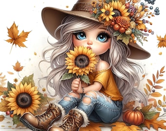 Fall Gnome Clipart, Autumn Gnomes Clip Art, Sunflower Harvest ...