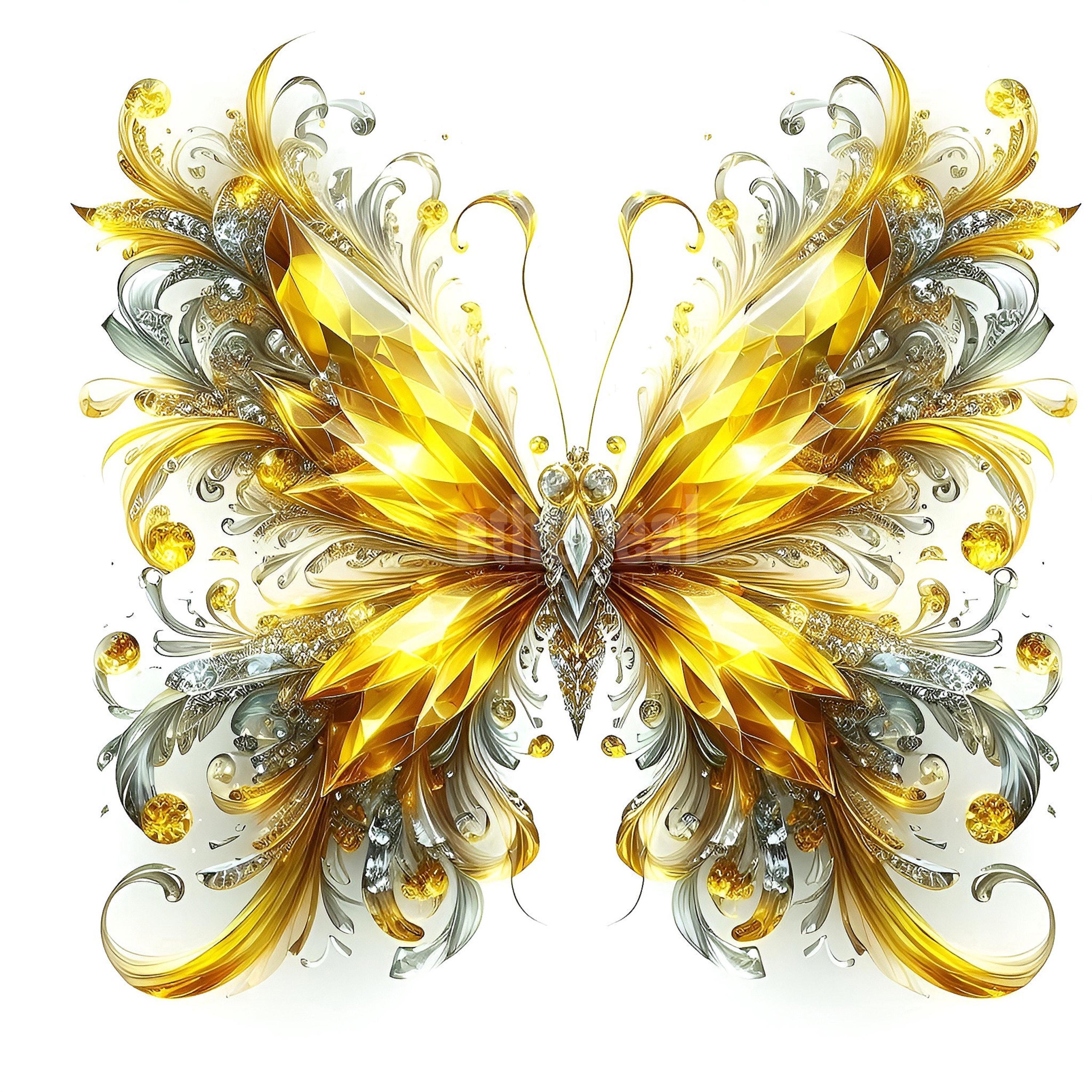 Yellow Crystal Butterfly Clipart Bundle, Digital Download (set of 10 ...