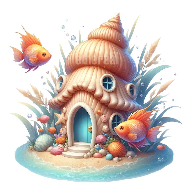 Seashell Fairy House Clipart, Underwater Fantasy Clip Art, Whimsical ...