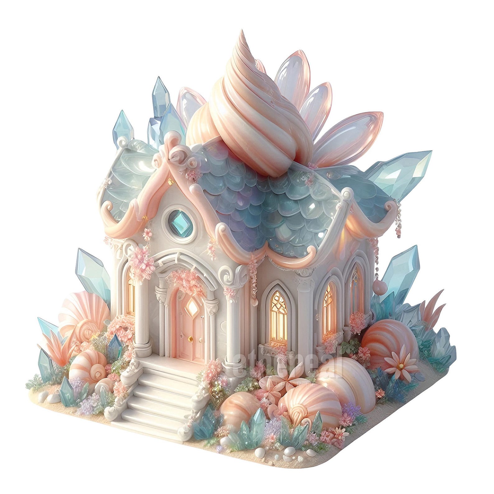 Seashell Fairy House Clipart, Underwater Fantasy Clip Art, Whimsical ...