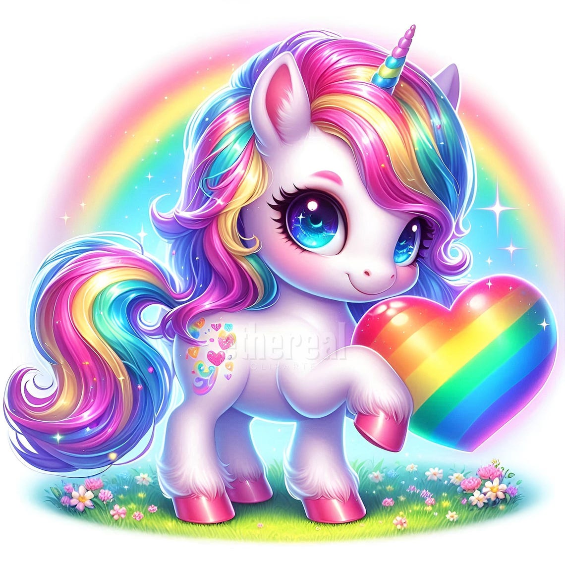 Unicorn Clipart, Rainbow Baby Unicorns Clip Art, Fantasy Scrapbooking ...