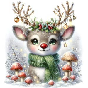 Christmas Reindeer Clipart, Watercolor Christmas Clip Art, Winter ...