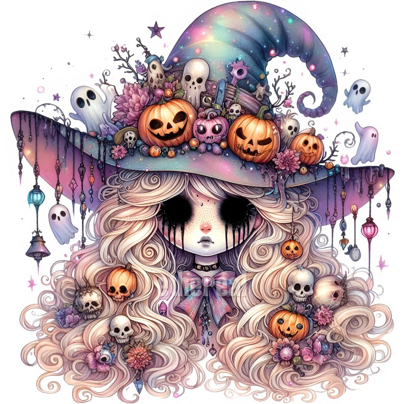 Pastel Halloween Witch Clipart Set, Spooky Kawaii Style (digital ...