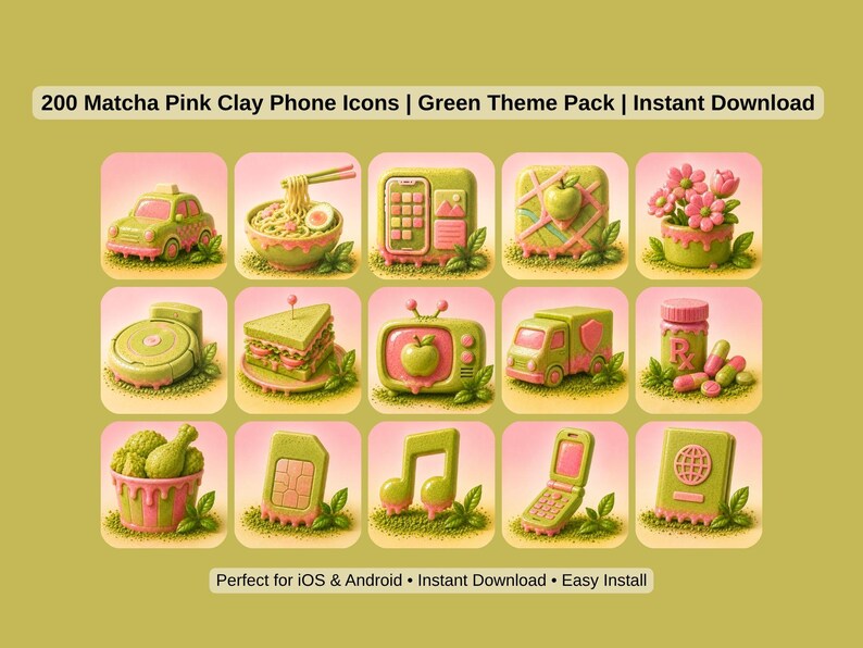 Matcha Pink Clay Phone Icons | Green Theme Pack (digital Download) - Etsy
