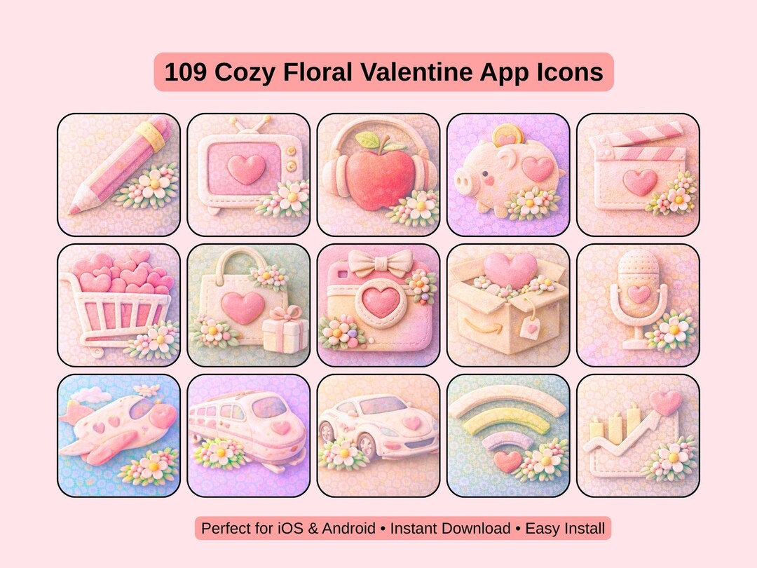 109 Cozy Floral Valentine App Icons | Pastel Ios & Android Icon Pack ...