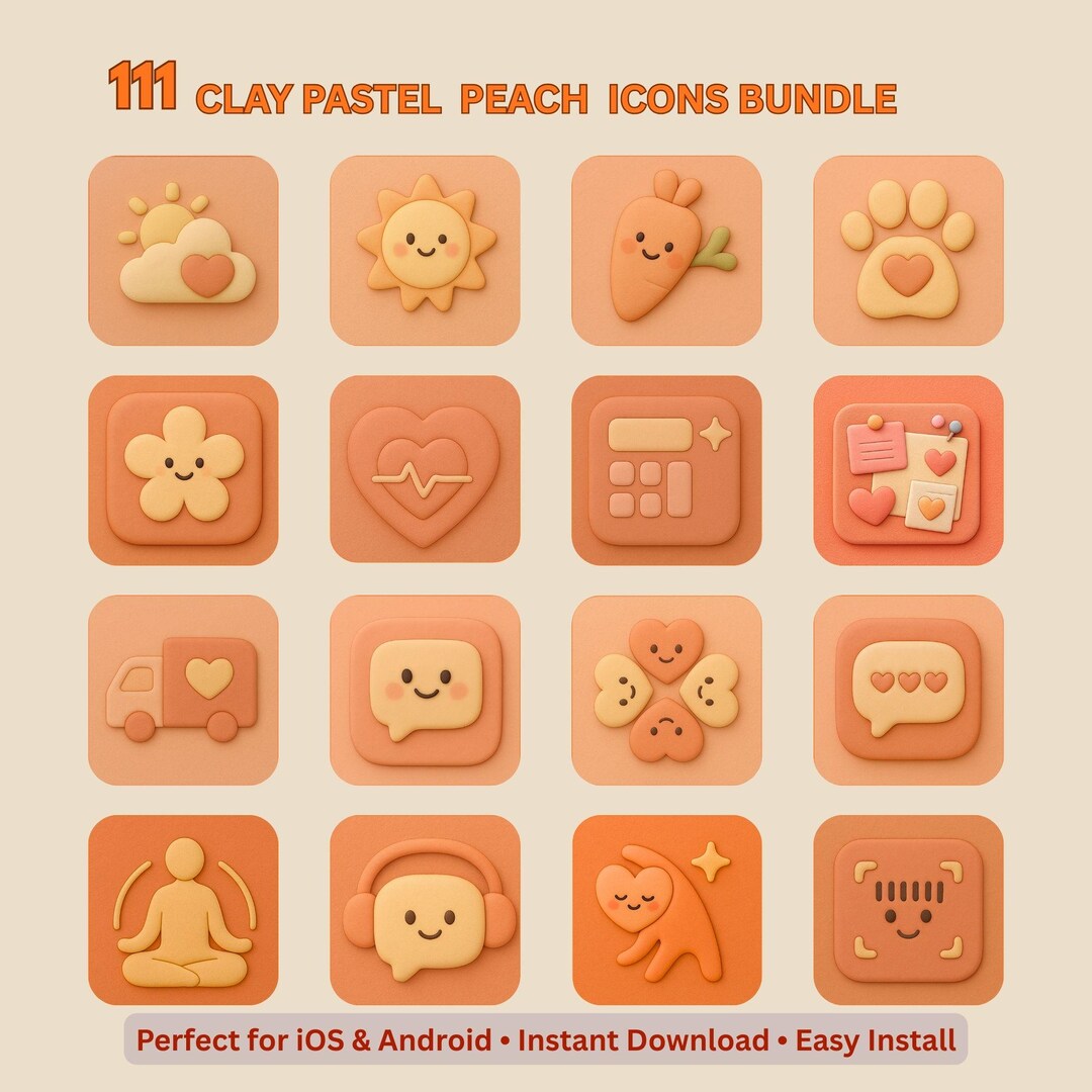 111 Clay Pastel Peach App Icons Bundle for Ios & Android - Etsy