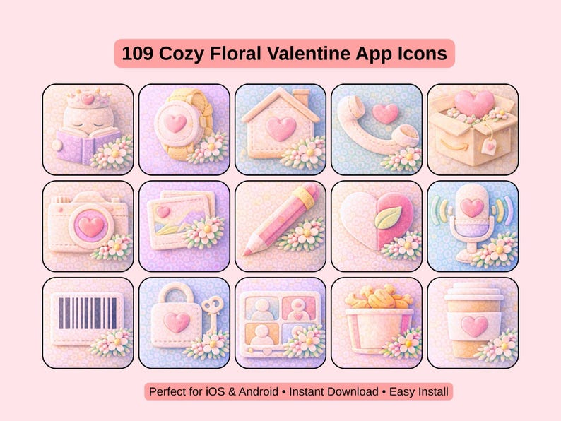 109 Cozy Floral Valentine App Icons | Pastel Ios & Android Icon Pack ...