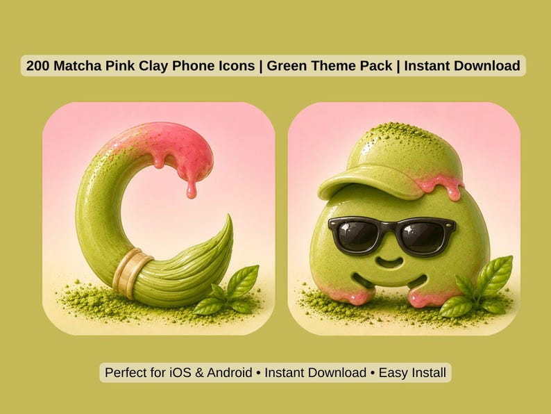 Matcha Pink Clay Phone Icons | Green Theme Pack (digital Download) - Etsy