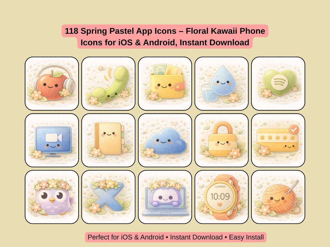 Spring Pastel App Icons – Floral Kawaii Phone Icons for Ios & Android ...