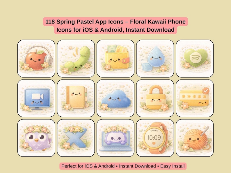 Spring Pastel App Icons – Floral Kawaii Phone Icons for Ios & Android ...