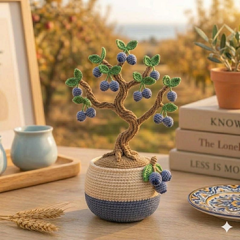 Multiple Crochet Fruit Bonsai Tree, Amigurumi Artificial Potted Plant ...