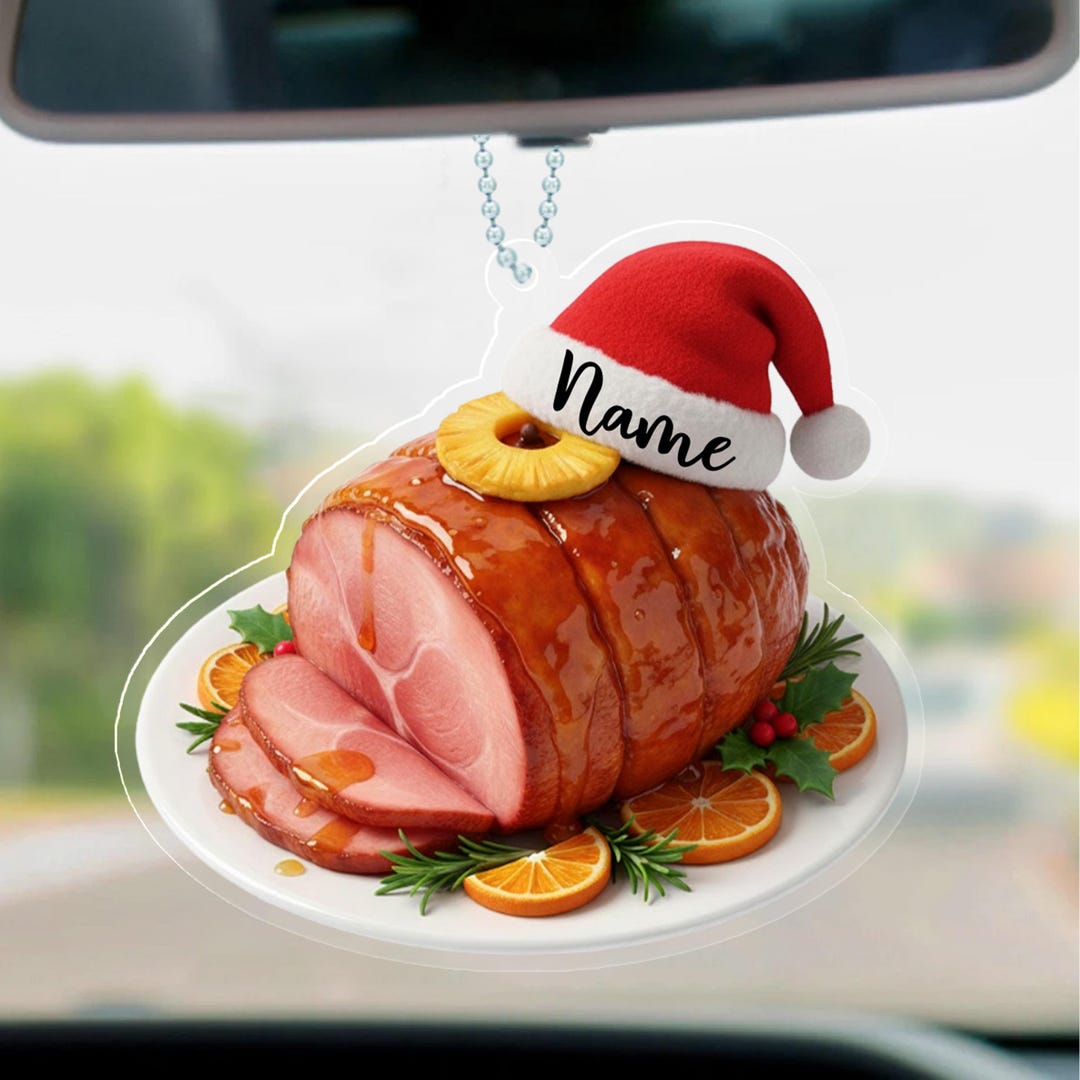 Funny Ham Christmas Ornament, Ultra Realistic Santa Hat Honey Glazed ...