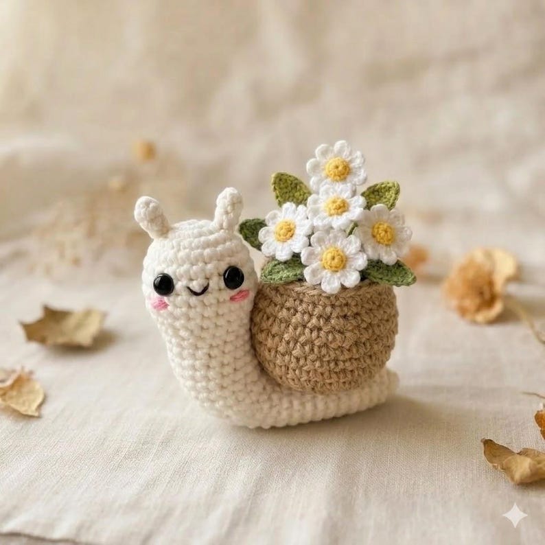 Crochet Crochet Snail With Flower Garden, Handmade Amigurumi Snail ...