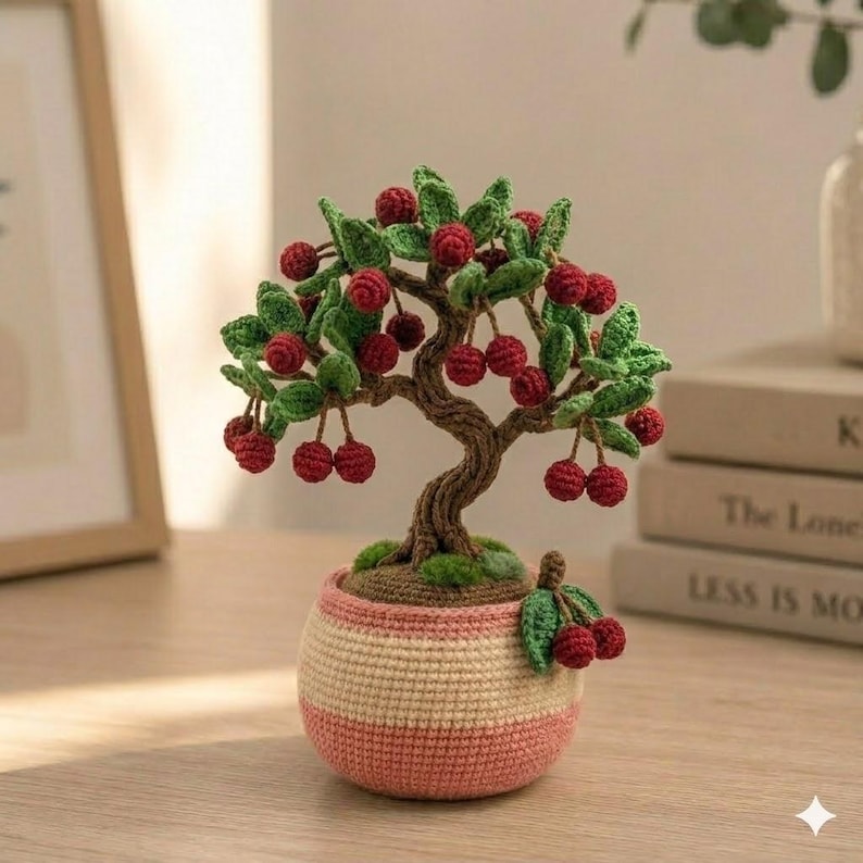 Multiple Crochet Fruit Bonsai Tree, Amigurumi Artificial Potted Plant ...