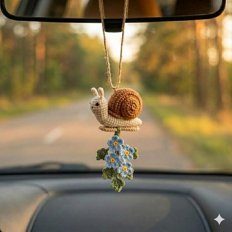 Multiple Crochet Snail Car Accessory, Cute Snail With Flowers Hanging ...