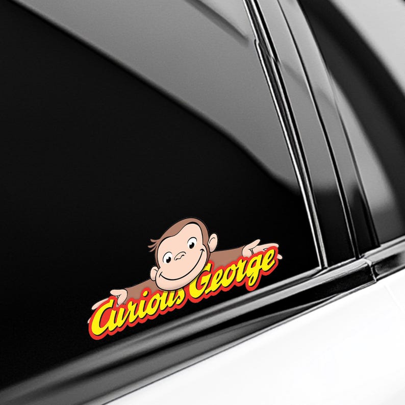 Funny Curious George Peeker Peeking Car Window Decals, Bumper Vinyl ...