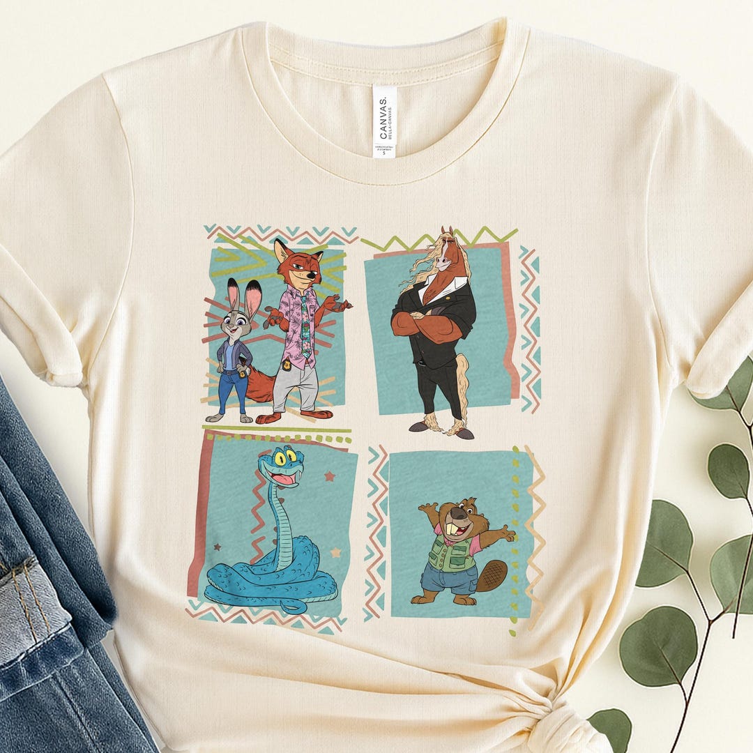 Zootopia 2 Cartoon Tshirt, Disney Zootopia 2 Movie Characters Group ...