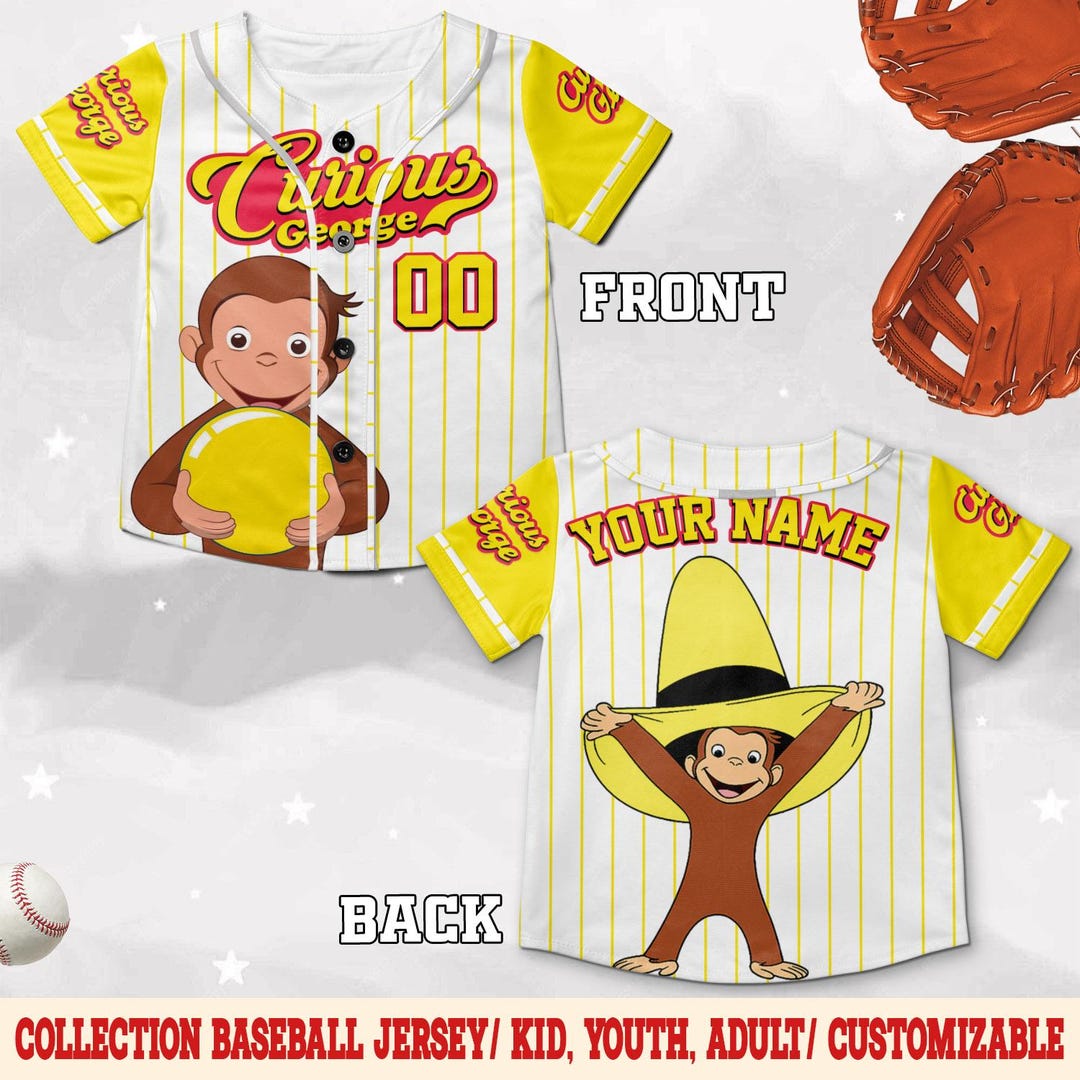 Curious George Birthday Baseball Jersey, Custom Name Age Kid Adult ...