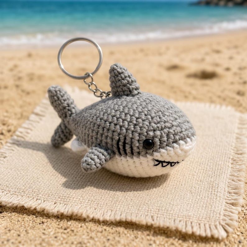 Crochet Ocean Keychain Set, Cute Amigurumi Shark Whale Keyring,handmade ...
