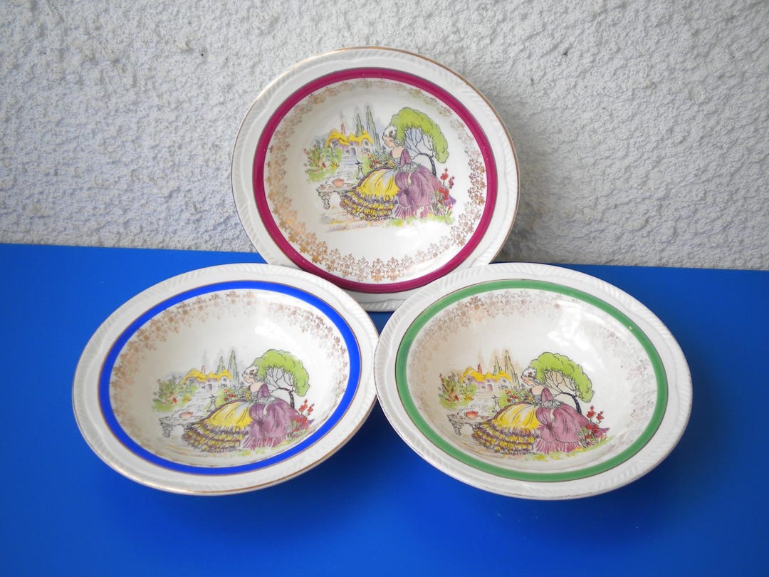 Royal Alma England Decorative Set of 3 Bowls Crinoline Lady ...