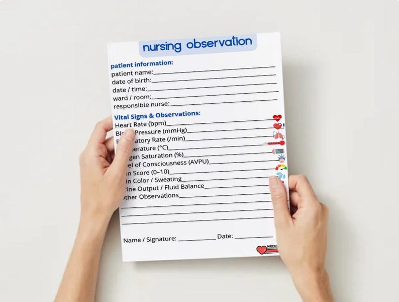 Nursing Observation Chart Printable & Fillable PDF - Etsy Australia