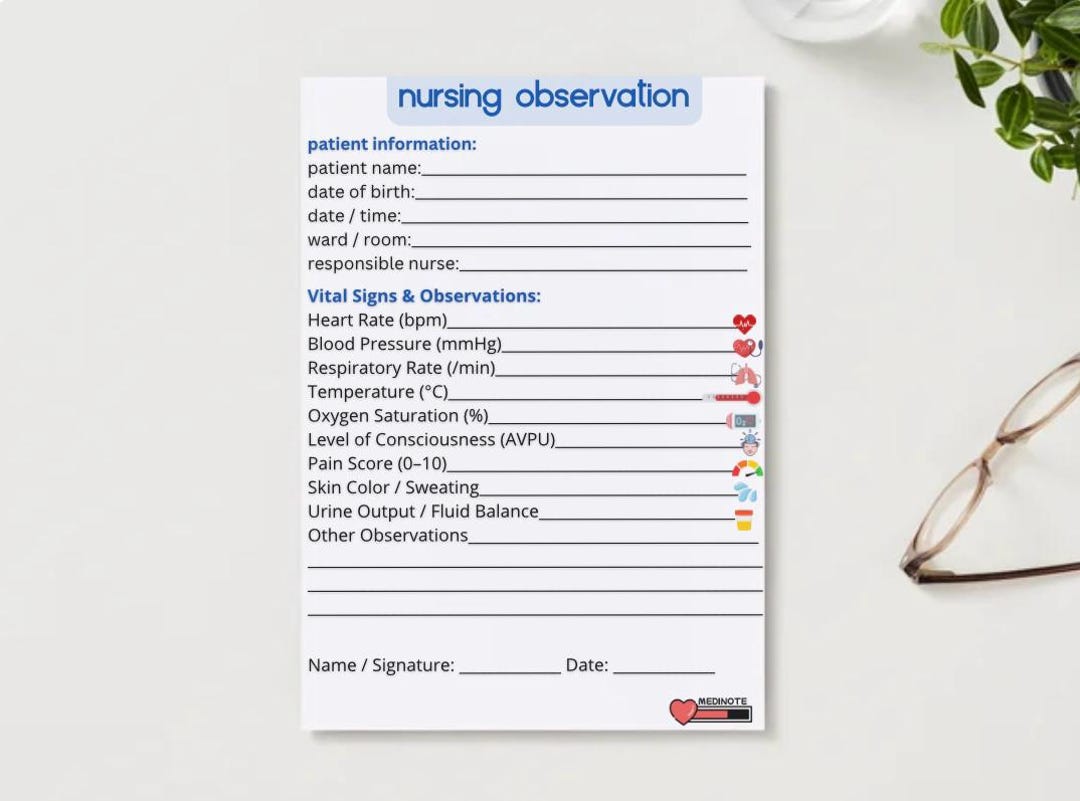 Nursing Observation Chart Printable & Fillable PDF - Etsy