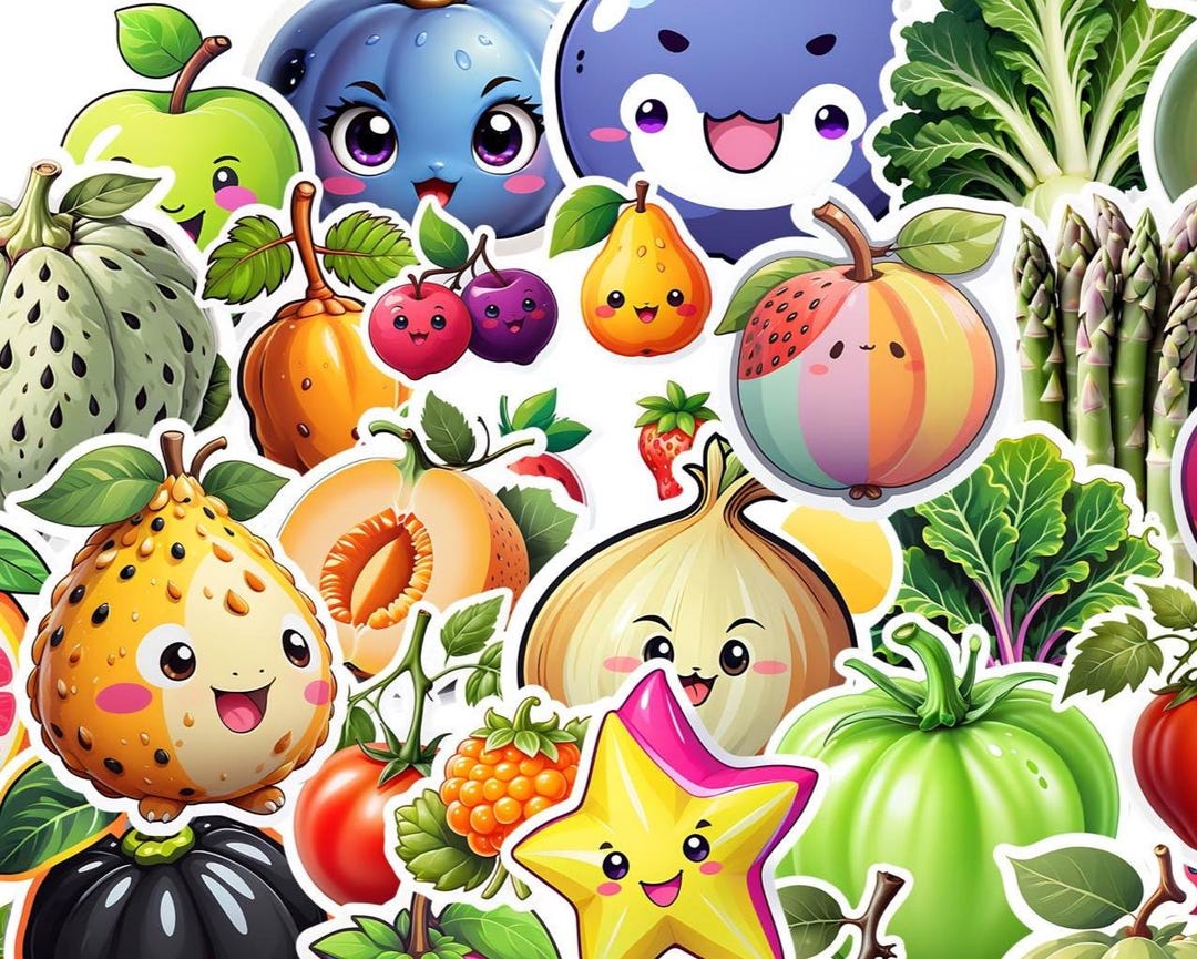 Fresh Fruits , Vegetables 200 Stickers Pack – Vinyl Stickers for ...