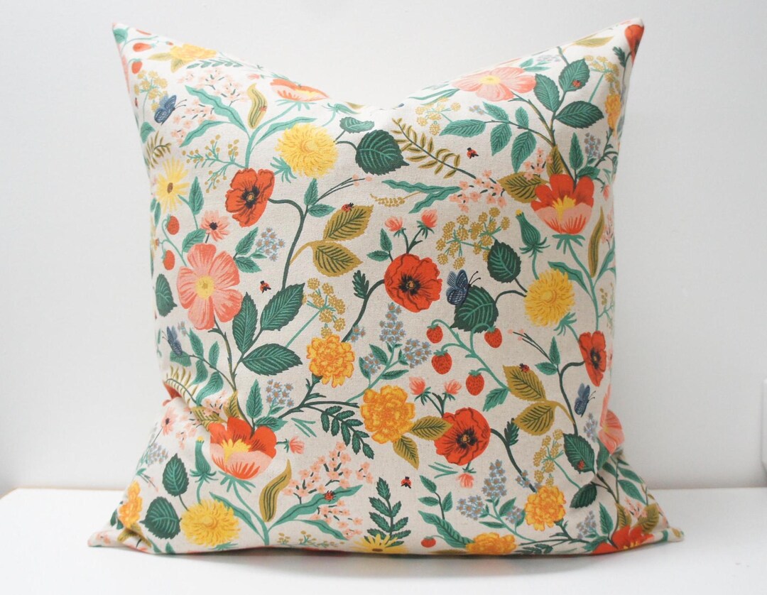 Poppy Fields Pillow Cover - Rifle Paper Co. Canvas Linen, 20x20 Floral ...