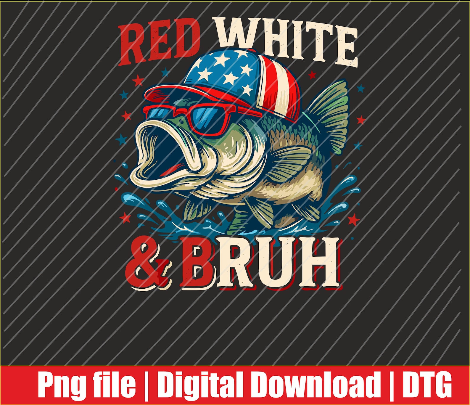 Red White and Bruh July 4th Fish Png | Digital Download | DTG & DTF ...