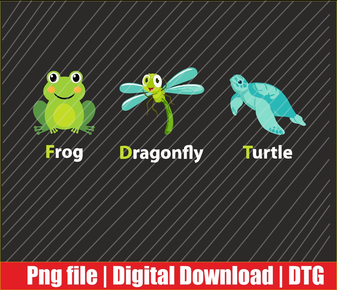 Frog Dragonfly Turtle Png | Digital Download | DTG & DTF Ready for T ...