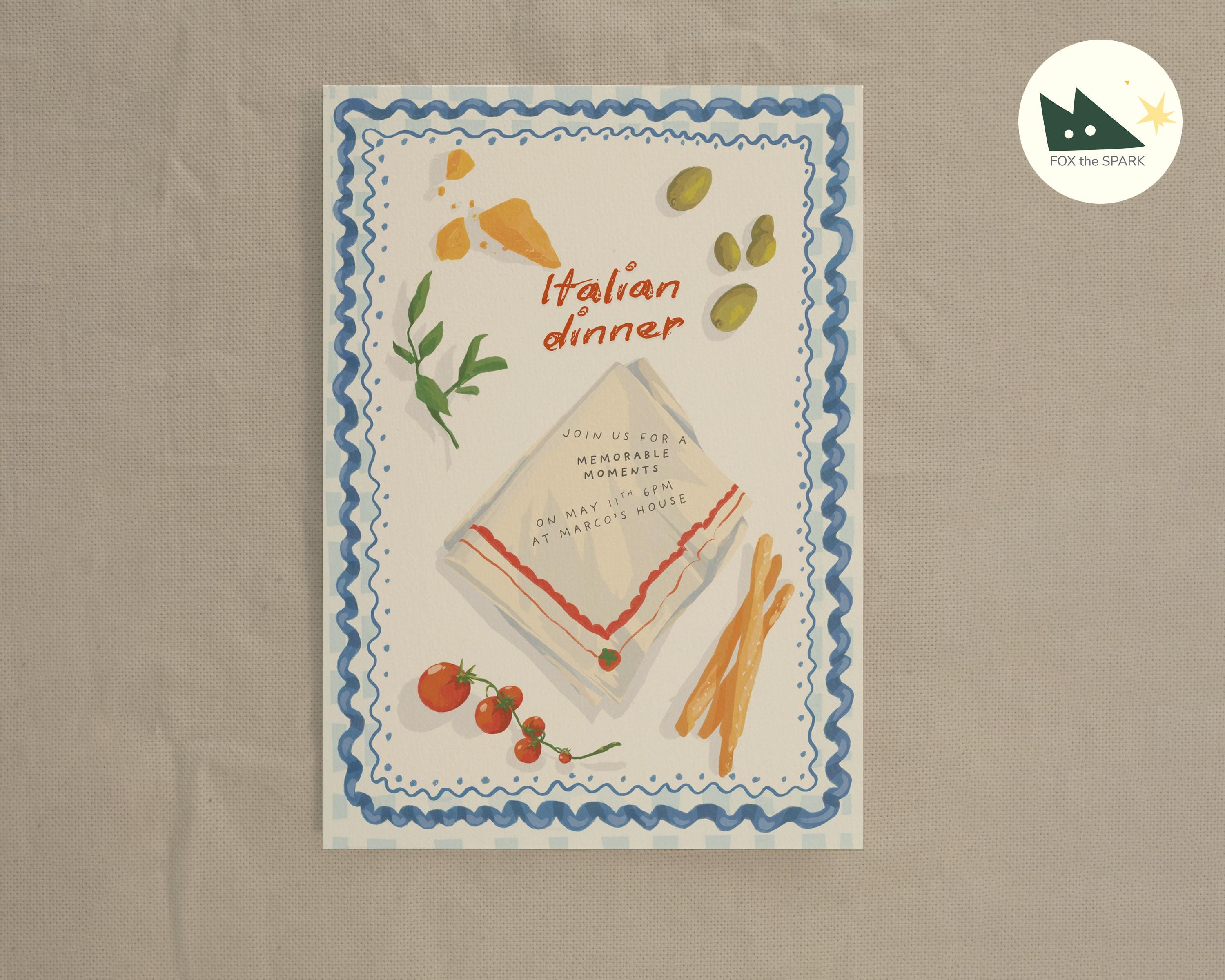 Invitation Card Personalized Digital Template, Italian-themed Dinner ...