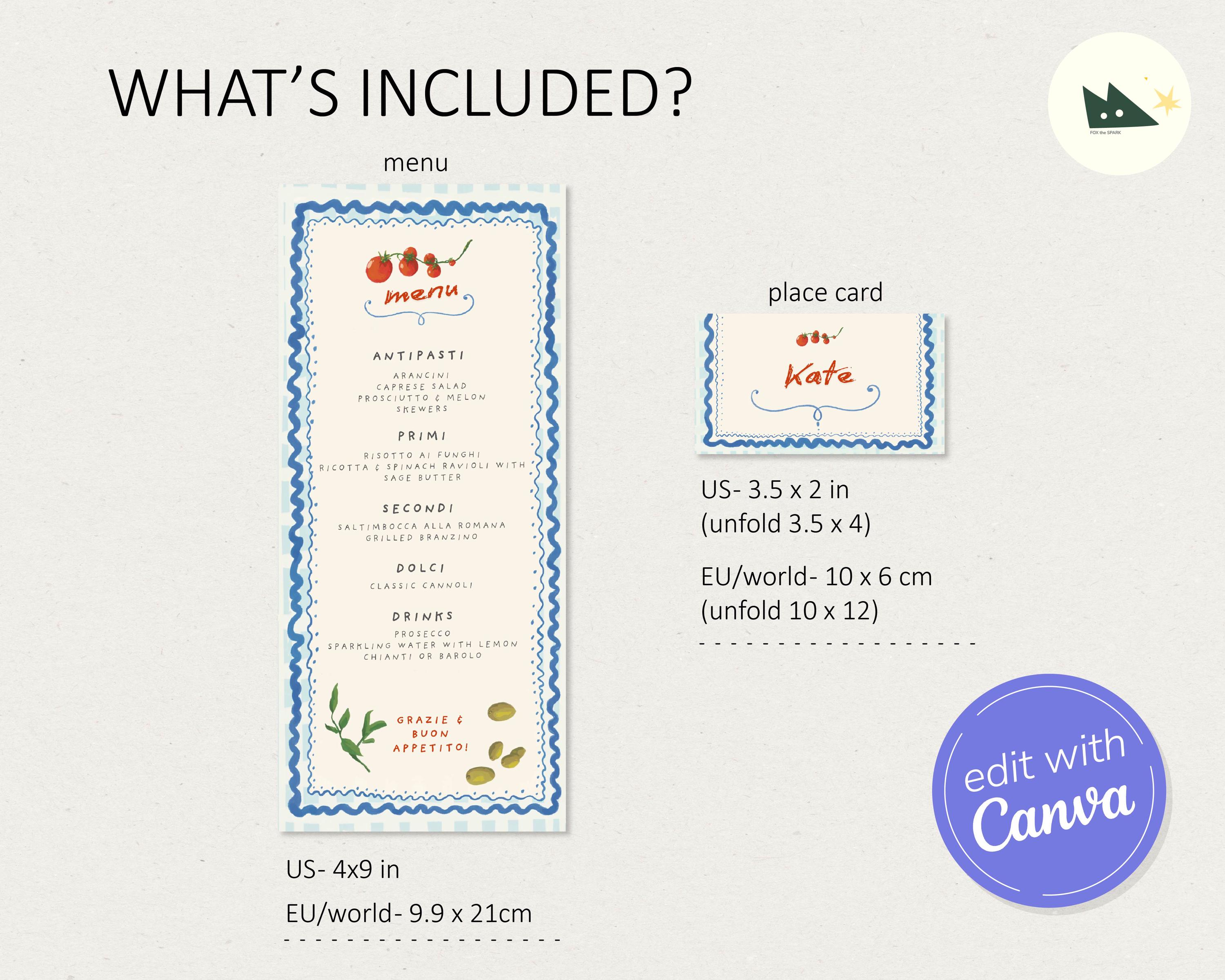 Menu + Name Card Template, Cozy Designs, Italian Dinner Table Set, Home ...