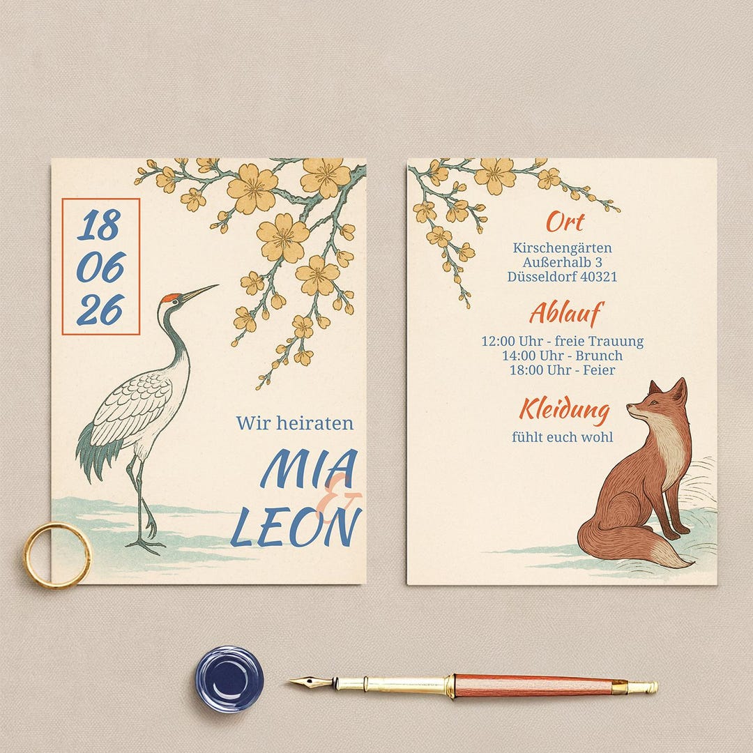 DIY Japanese Wedding Invitation – Digital Template in Hokusai Style ...