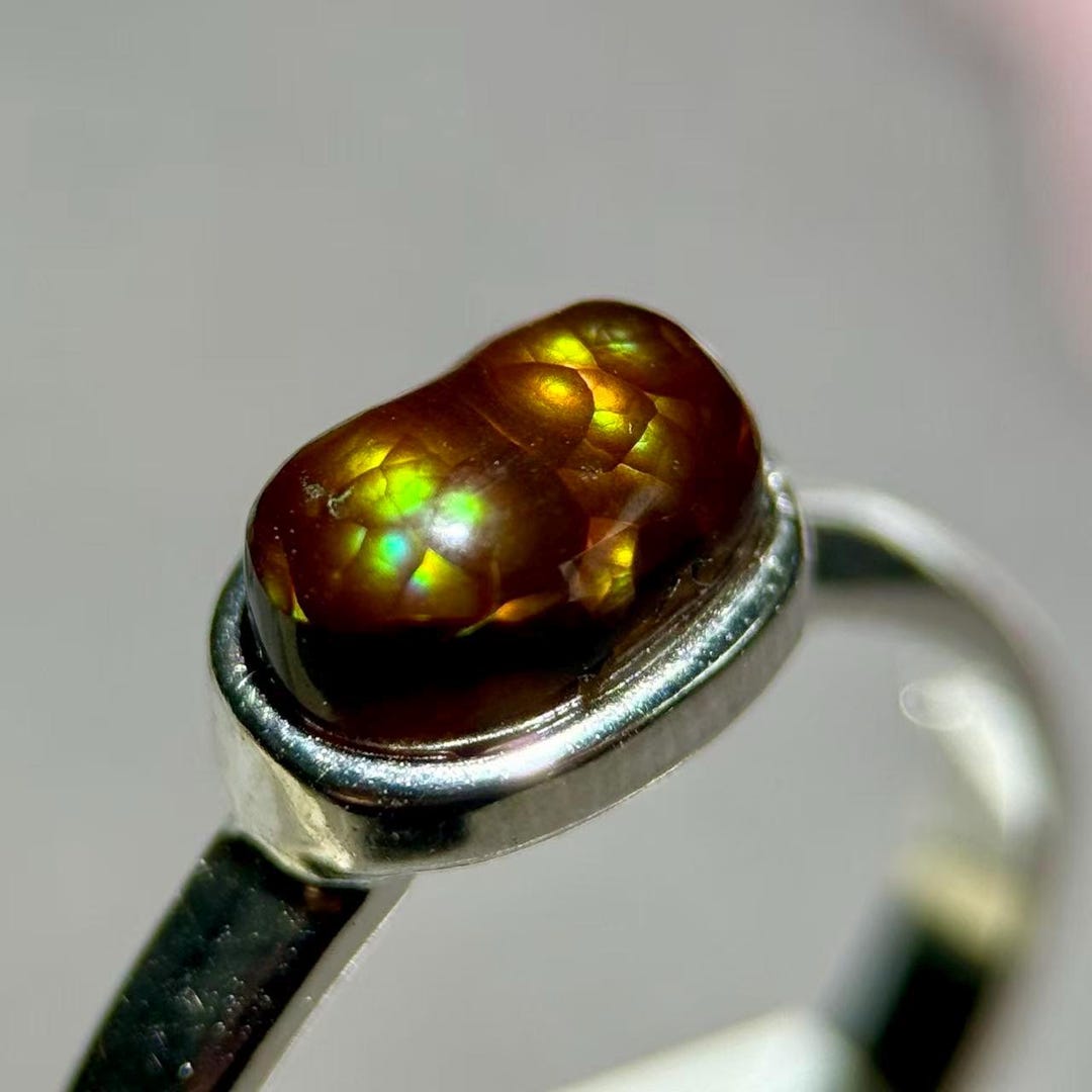 Mexican Fire Agate Silver Ring – Natural Gemstone Ring With Iridescent ...