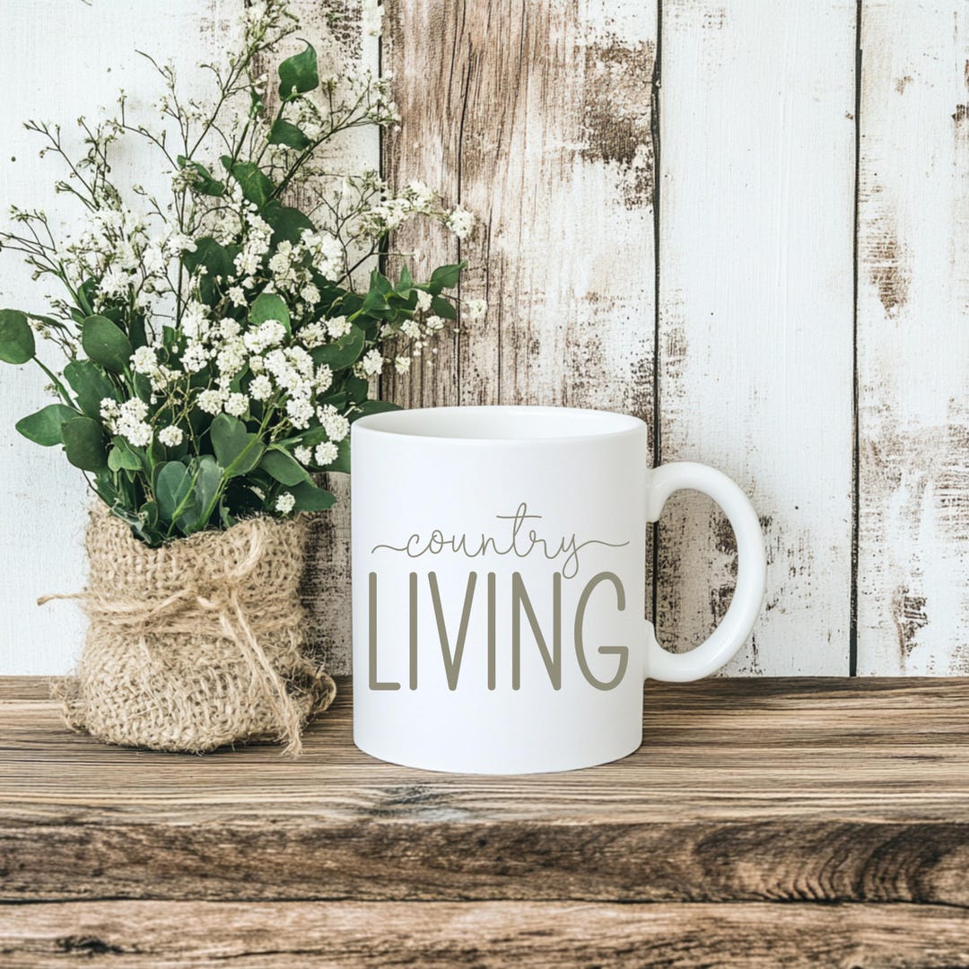 Country Living Farmhouse Coffee Mug, Rustic Neutral Typography Cup ...
