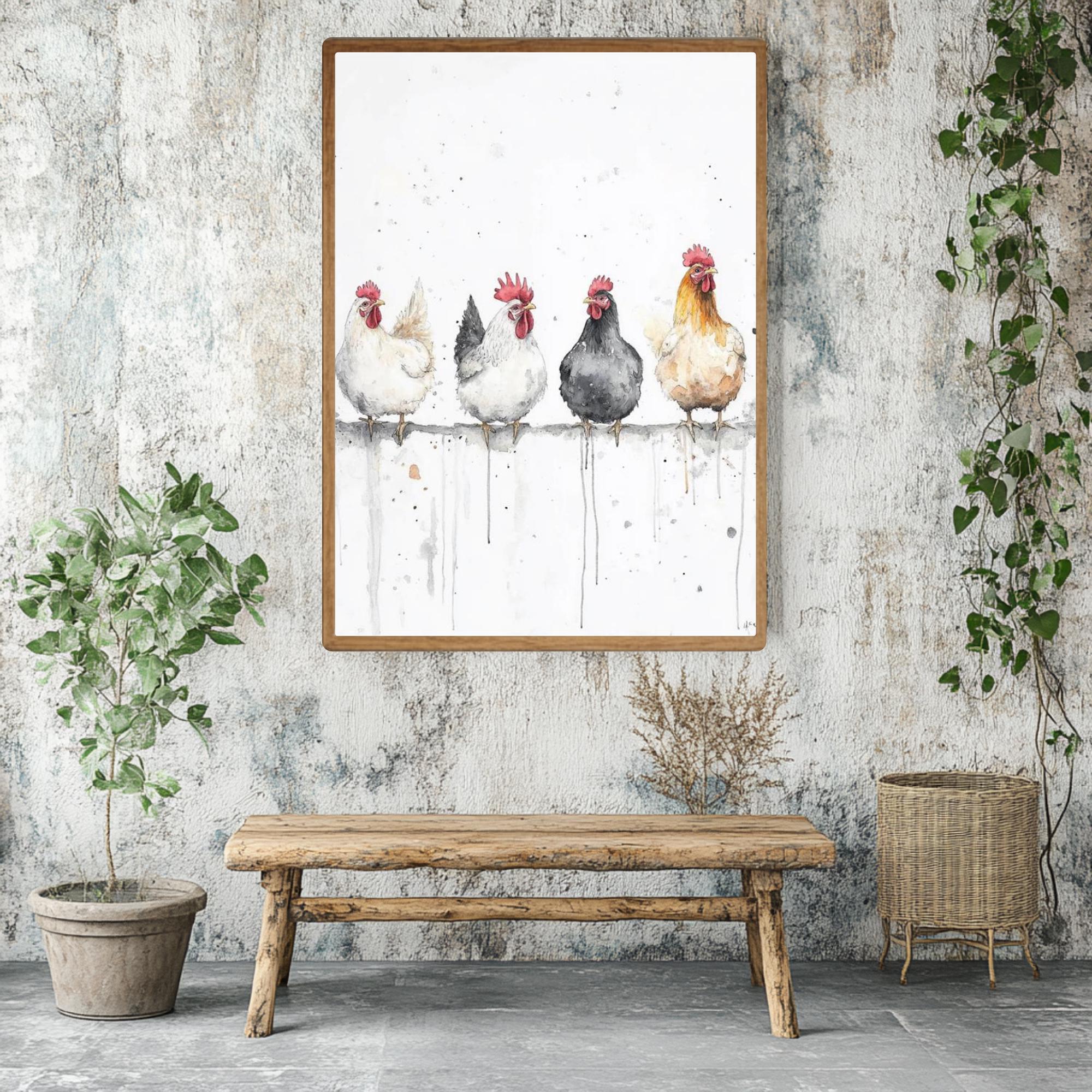 Chicken Wall Art, Rustic Framed Canvas, Funny Farmhouse Accent ...