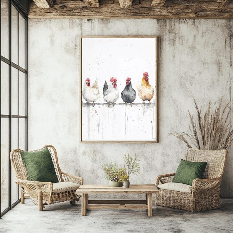 Chicken Wall Art, Rustic Framed Canvas, Funny Farmhouse Accent ...