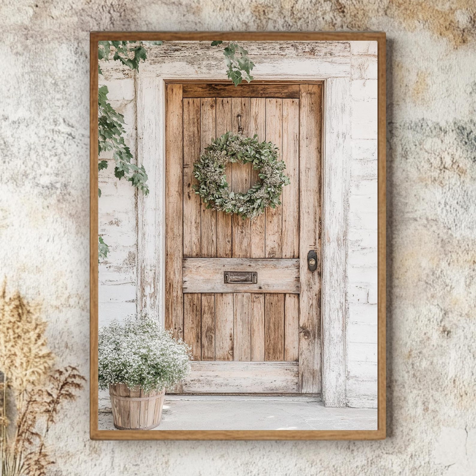 Wreath Door Wall Art, Rustic Framed Canvas, Farmhouse Entryway Print ...